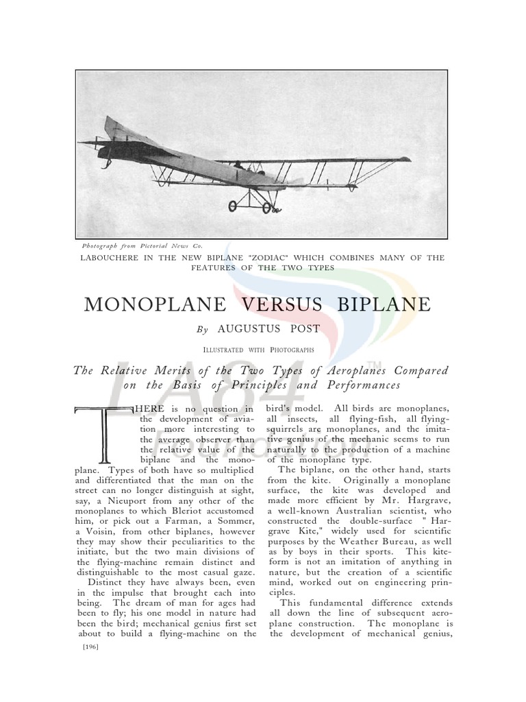 Monoplane Vs Biplane | Download Free PDF | Biplane | Monoplane