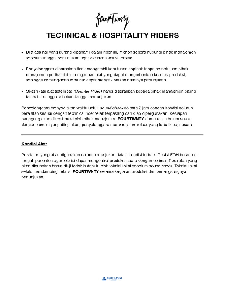 Rider Teknis dan Hospitality FOURTWNTY | PDF