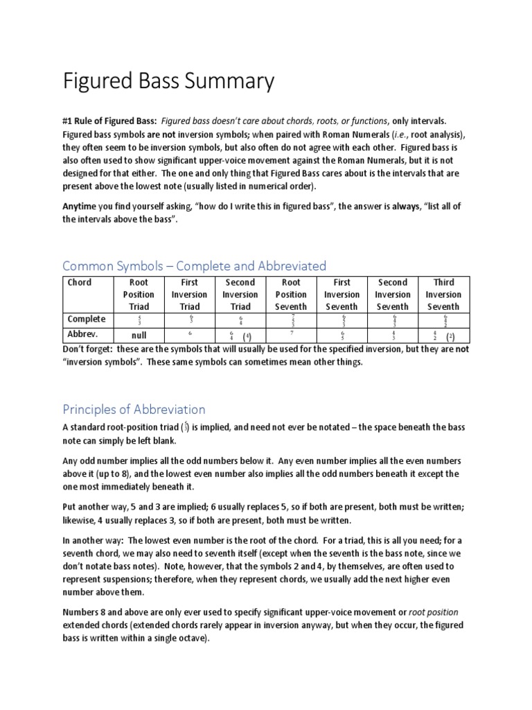 Figured Bass Summary | PDF | Chord (Music) | Elements Of Music