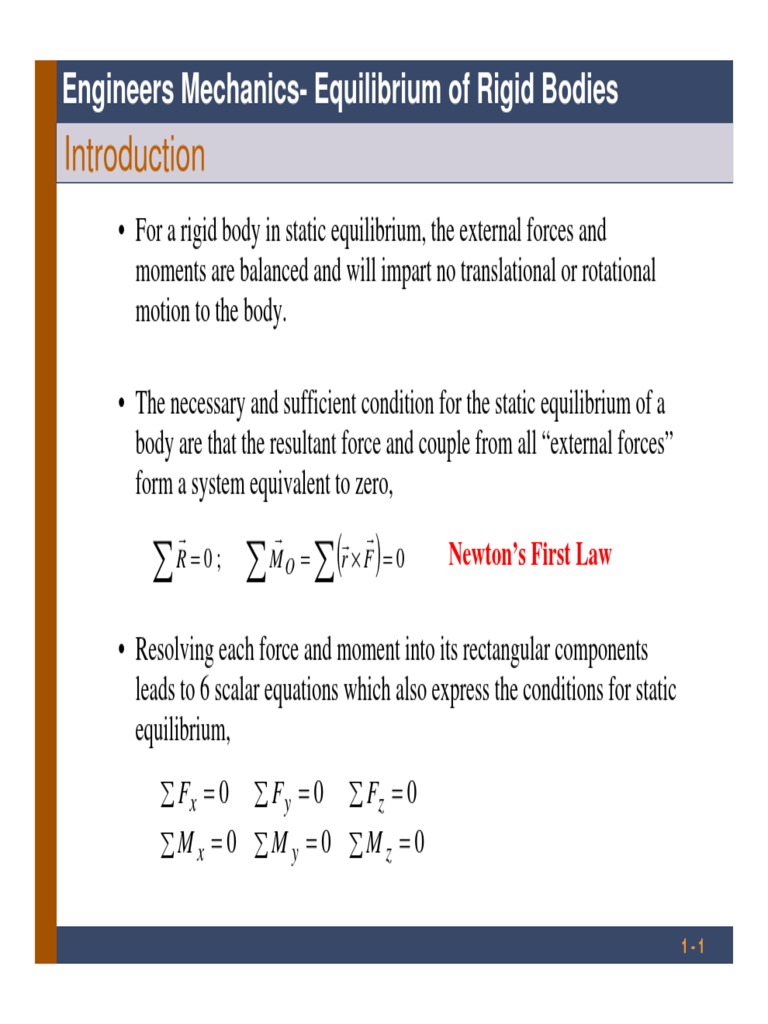 Engineers Mechanics-Equilibrium of Rigid Bodies | PDF | Force ...