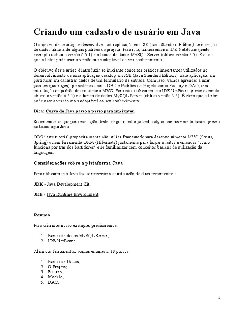 Criando Um Cadastro de Usuário em Java | PDF | Front-end e back-end ... Criando Um Cadastro de Usuário em Java | PDF | Front-end e back-end ...