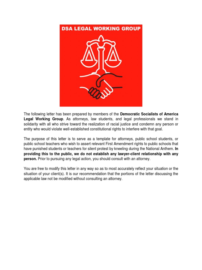 Kneeling During National Anthem - Template Letter | PDF | Pledge Of ...