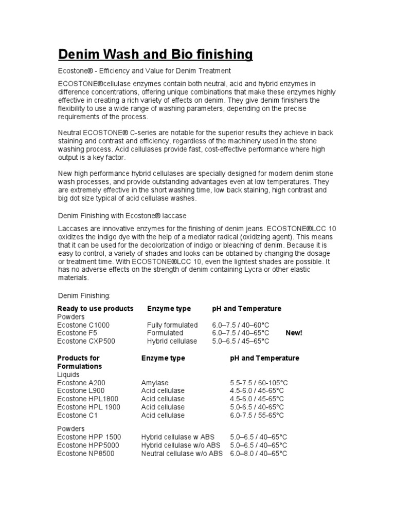 Denim Wash and Bio Finishing | PDF | Textiles | Materials