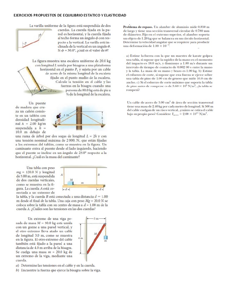 Ejercicios Propuestos de Equilibrio Estatico y Elasticidad | PDF
