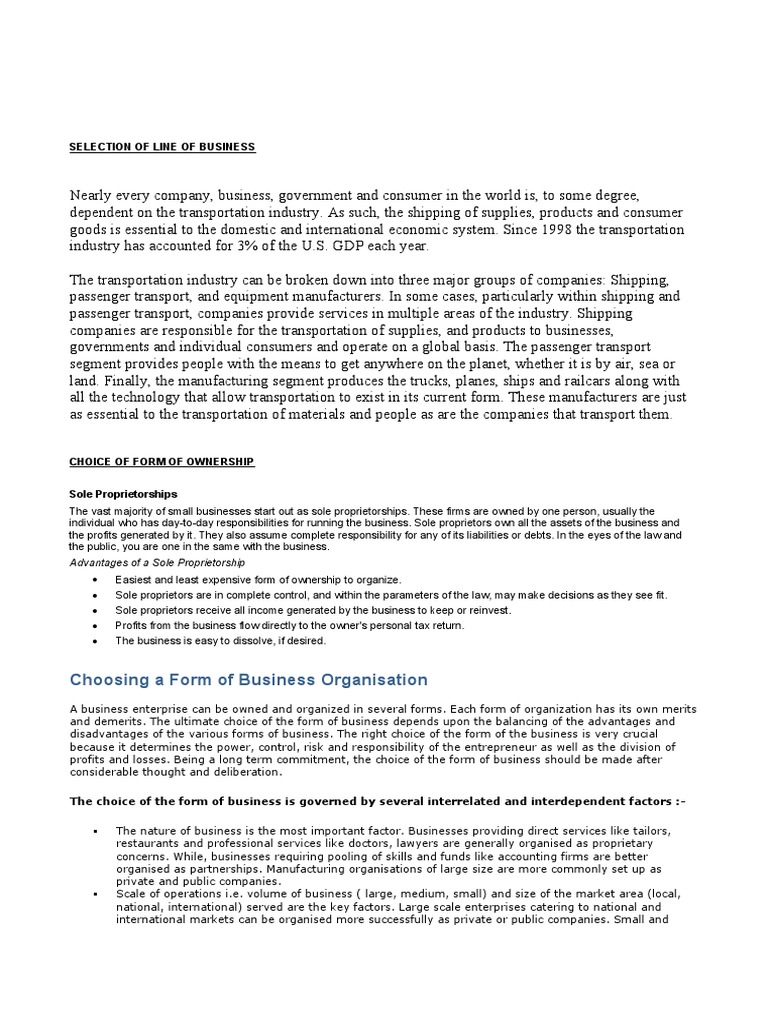 Selection of Line of Business | PDF | Line Of Credit | Financial Capital