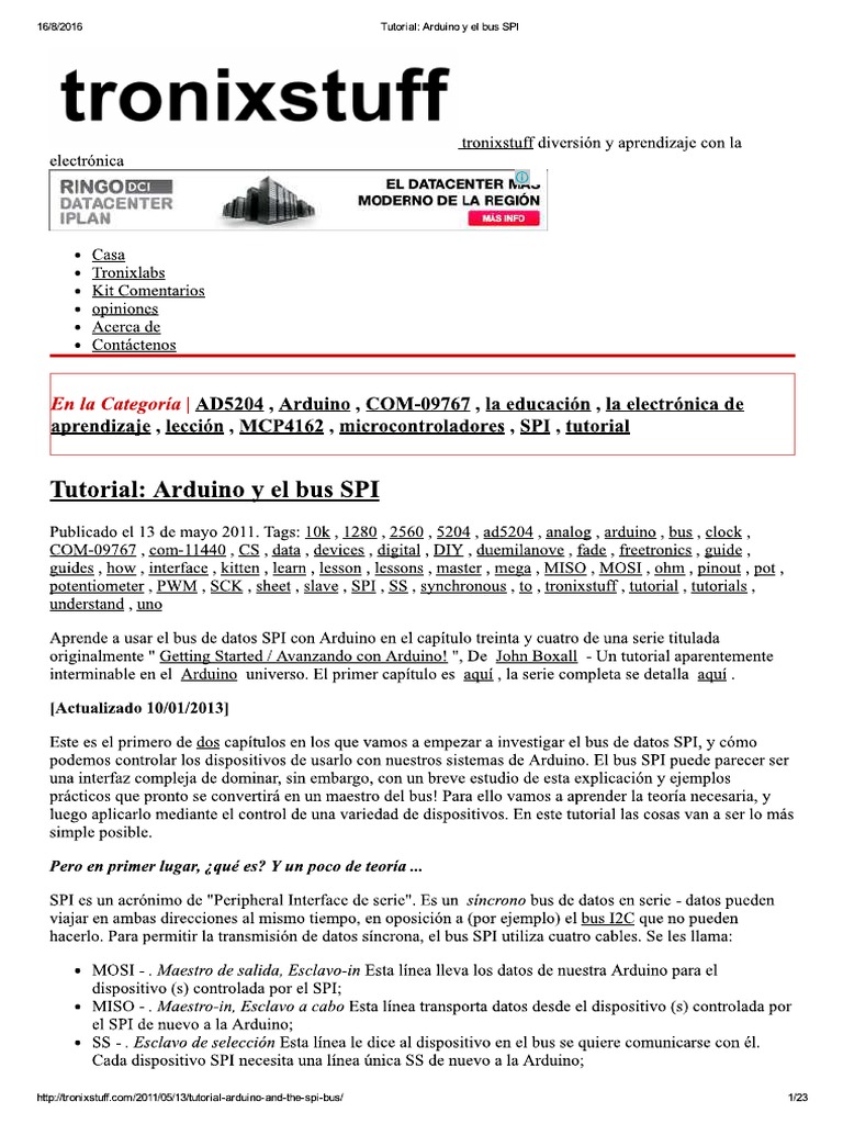 Tutorial - Arduino y El Bus SPI | PDF
