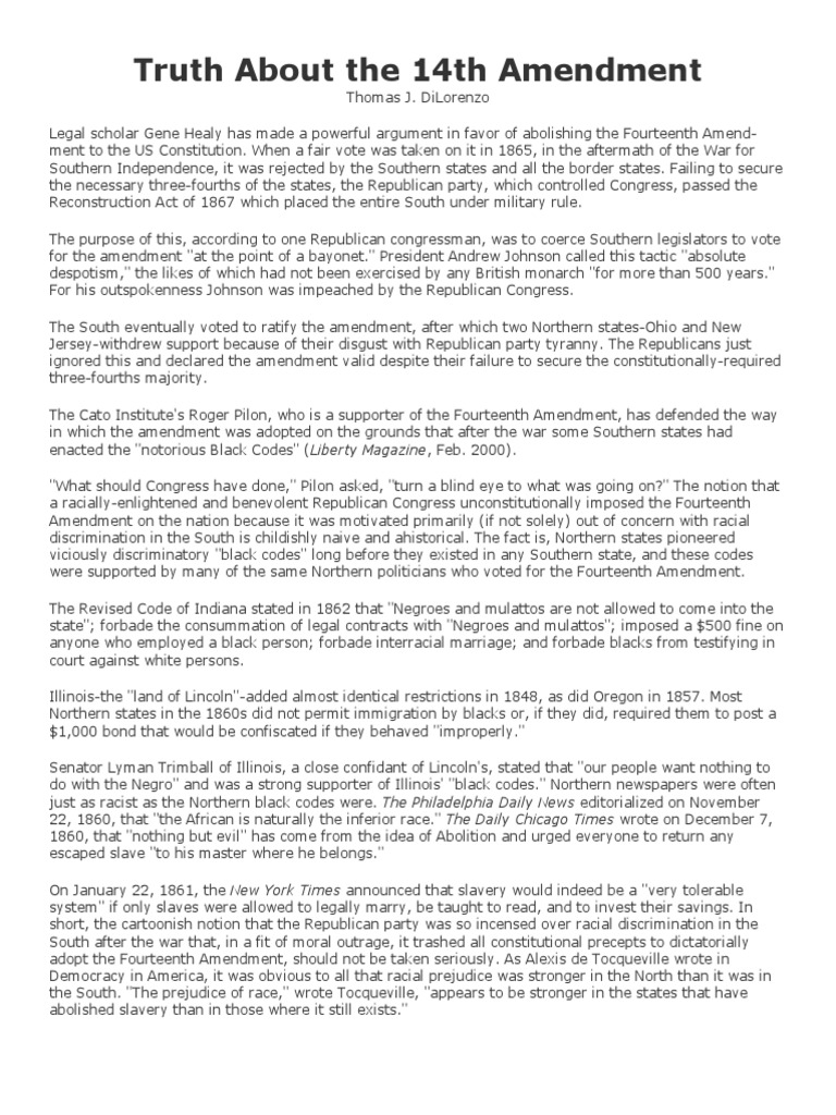 The Truth About The 14th Amendment | Download Free PDF | Fourteenth ...