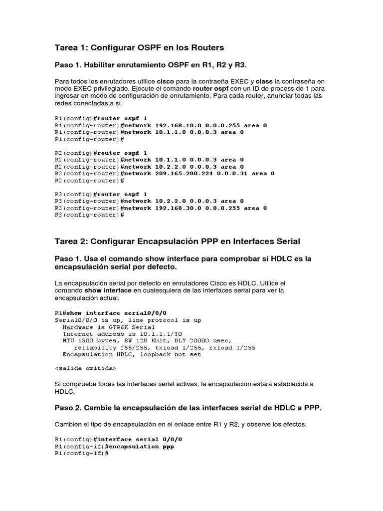 Tarea 1: Configurar OSPF en Los Routers: Paso 1. Habilitar Enrutamiento OSPF en R1, R2 y R3 ...