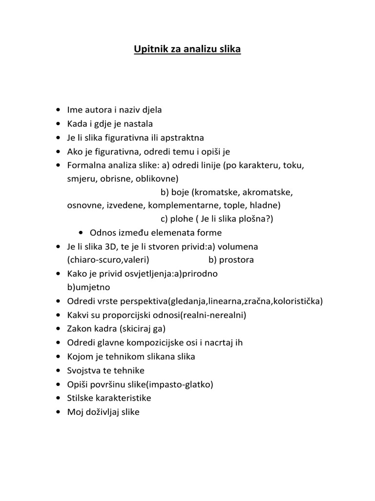 Upitnik Za Analizu Slika | PDF