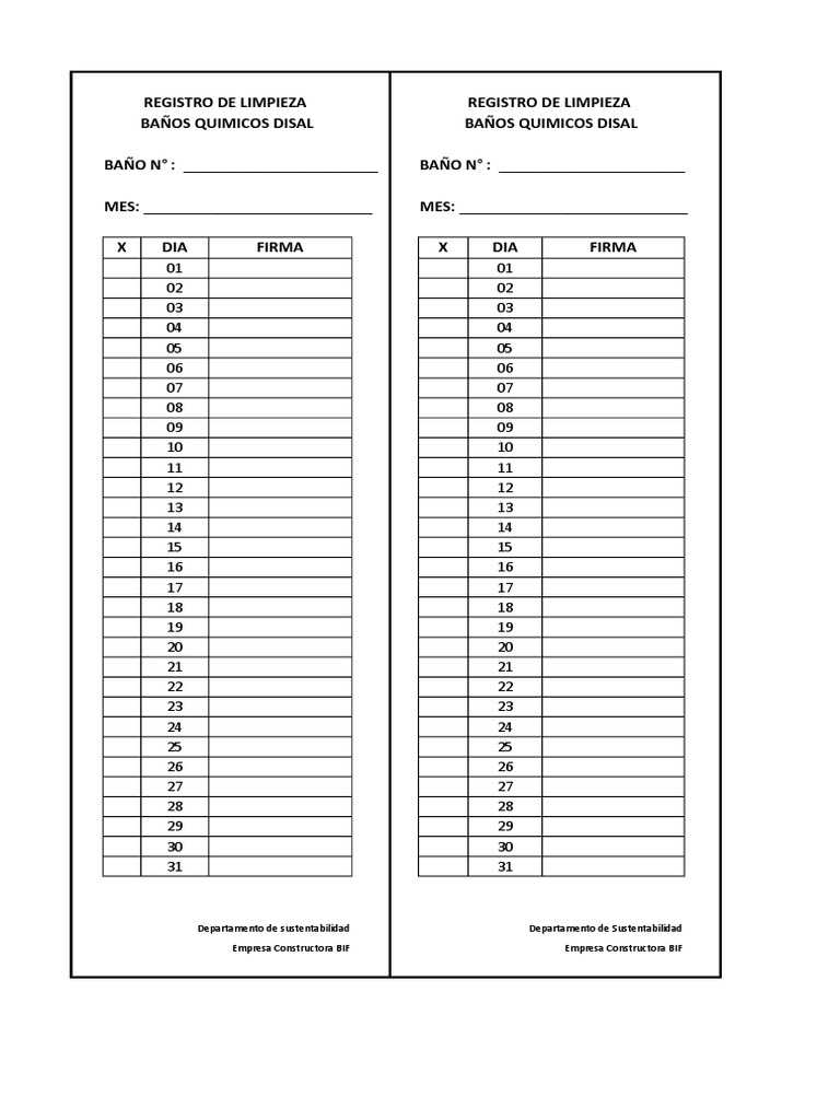 Registro de Limpieza de Baños | PDF