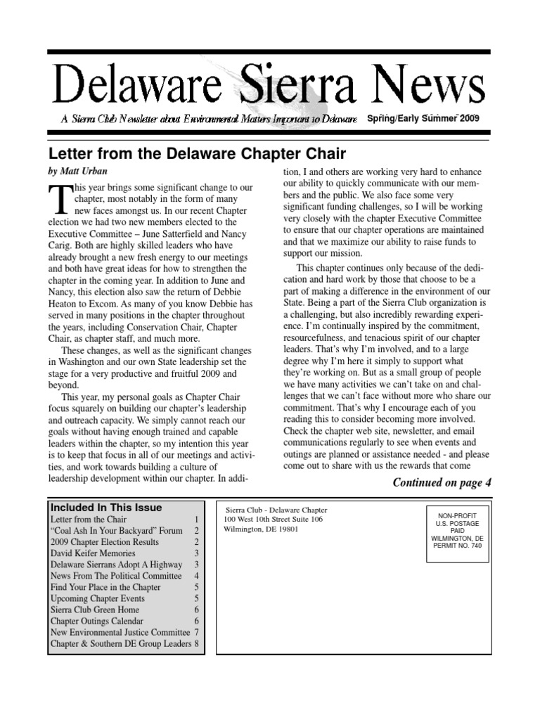 Letter From The Delaware Chapter Chair: by Matt Urban | PDF | Sierra ...