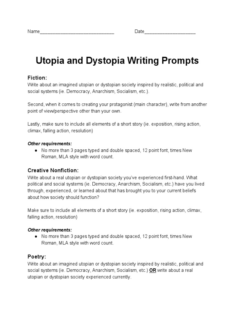 Utopia and Dystopia Writing Prompts | PDF | Social Science | General ...