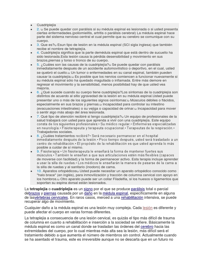 Cuadriplejia | PDF | Lesión de la médula espinal | Enfermedades y ...