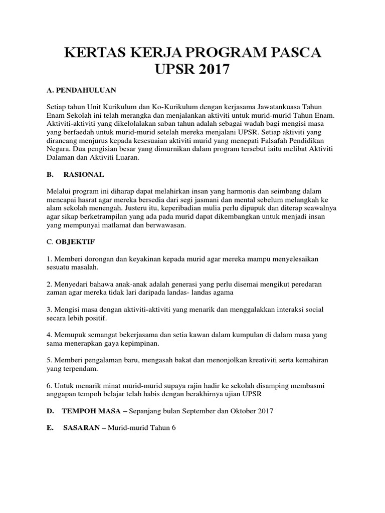 Program Pasca UPSR 2017 | PDF | Karier & Perkembangan | Ilmu Sosial