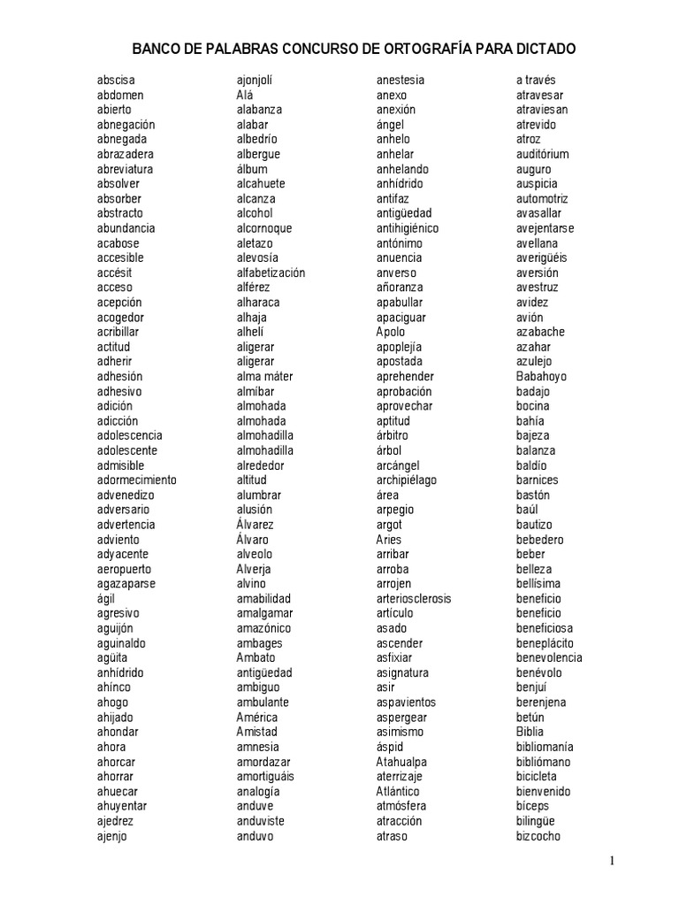 1. Banco de Palabras Concurso de Ortografia Para Dictado