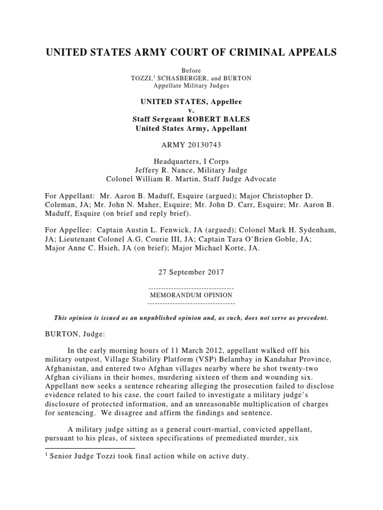 UNITED STATES, Appellee v. Staff Sergeant Robert Bales U.S. Army ...