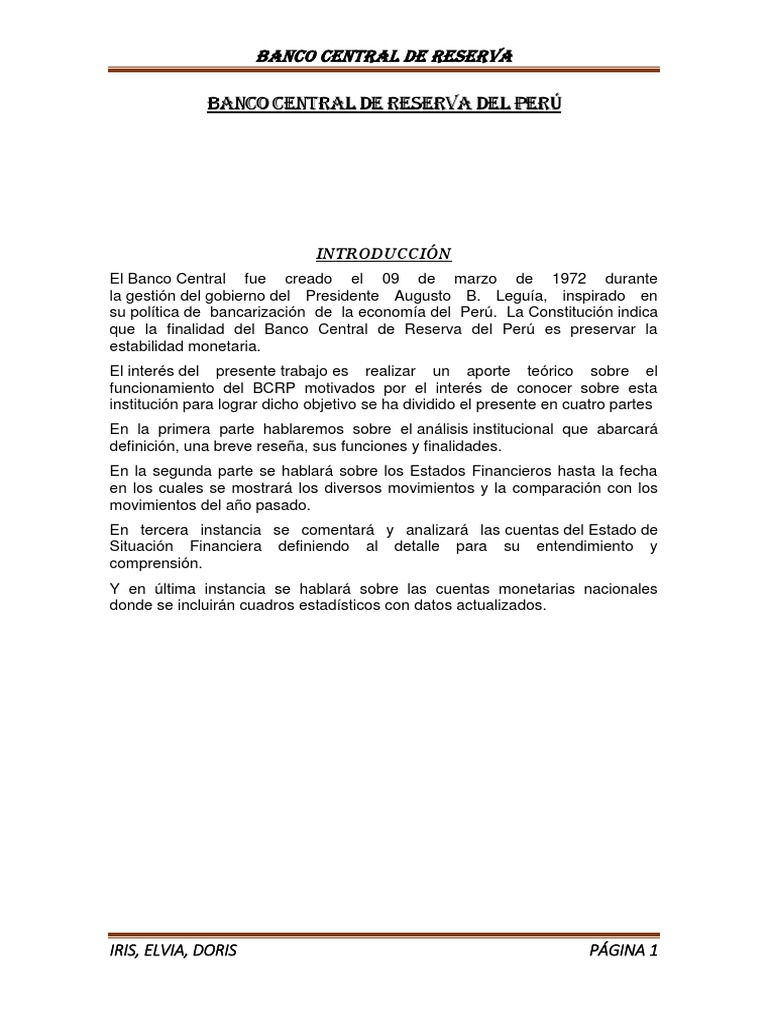 Banco Central de Reserva del Perú: Funciones y Historia | PDF | Bancos ...