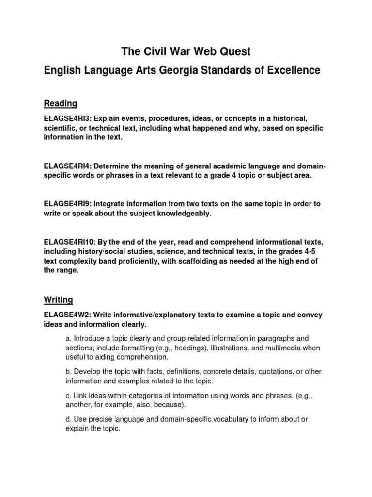 Civil War Web Quest for 4th Grade | PDF