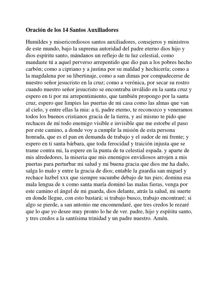 Oración de Los 14 Santos Auxiliadores | PDF