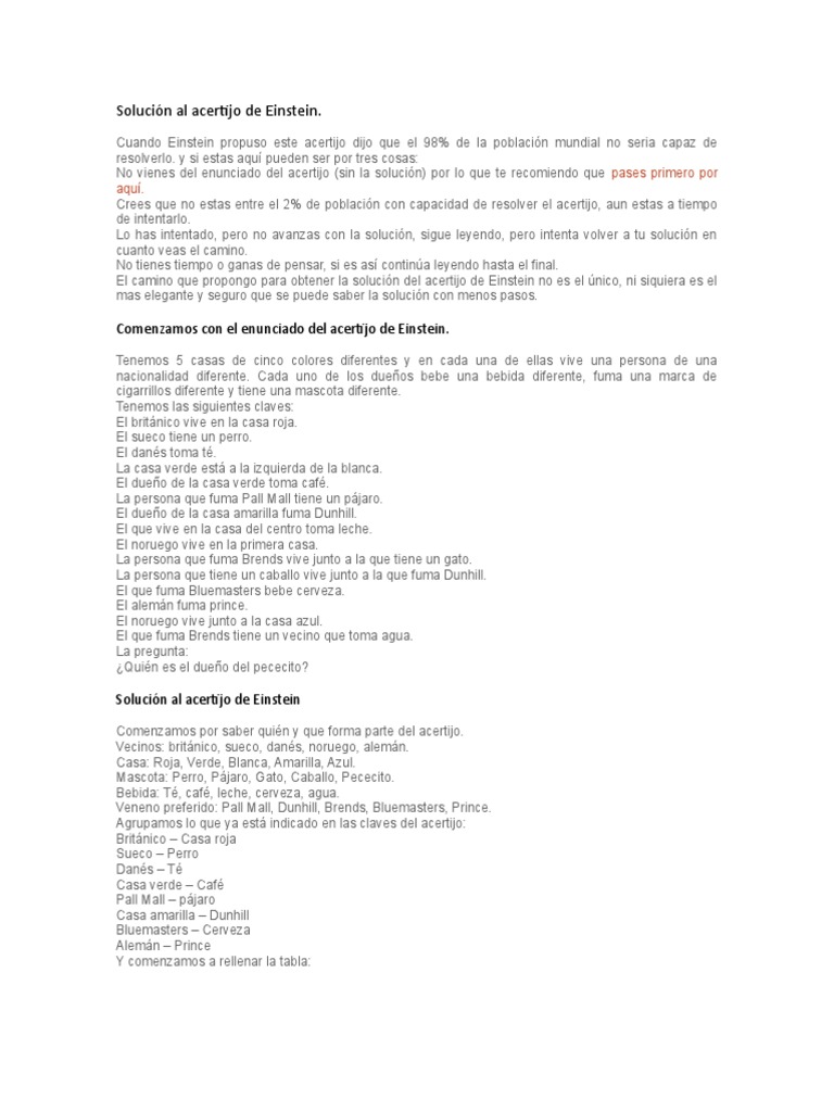 Solución Al Acertijo de Einstein | PDF | Verde | Color