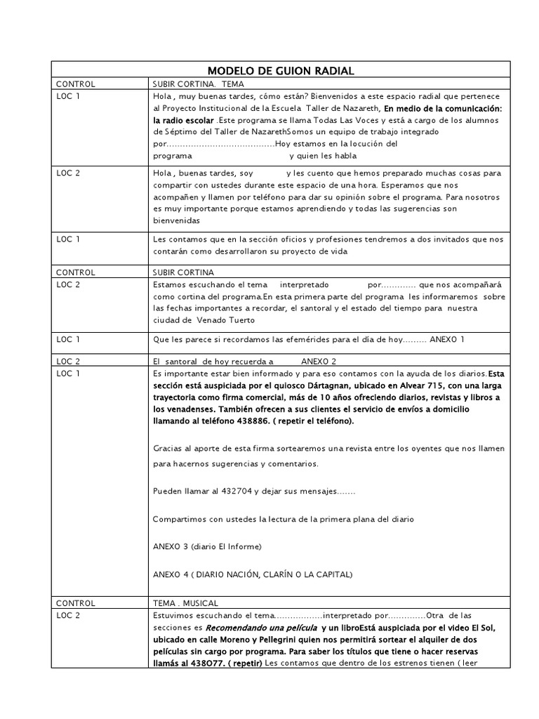 Modelo de Guion Radial | Radio | Ocio