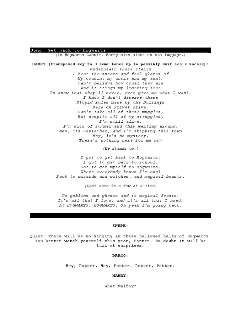 Hogwarts Musical Script Excerpt | PDF | Contemporary Fantasy Novels ...