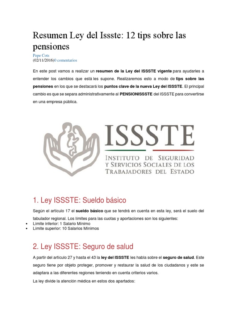 Resumen Ley Del Issste | PDF | Pensión | Jubilación