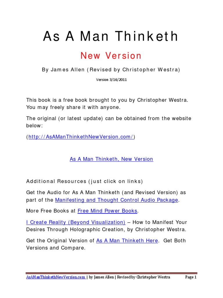 As A Man Thinketh: New Version | PDF