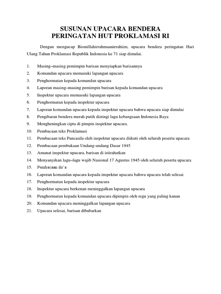 SUSUNAN UPACARA BENDERA 17 Agustus | PDF | Perjalanan