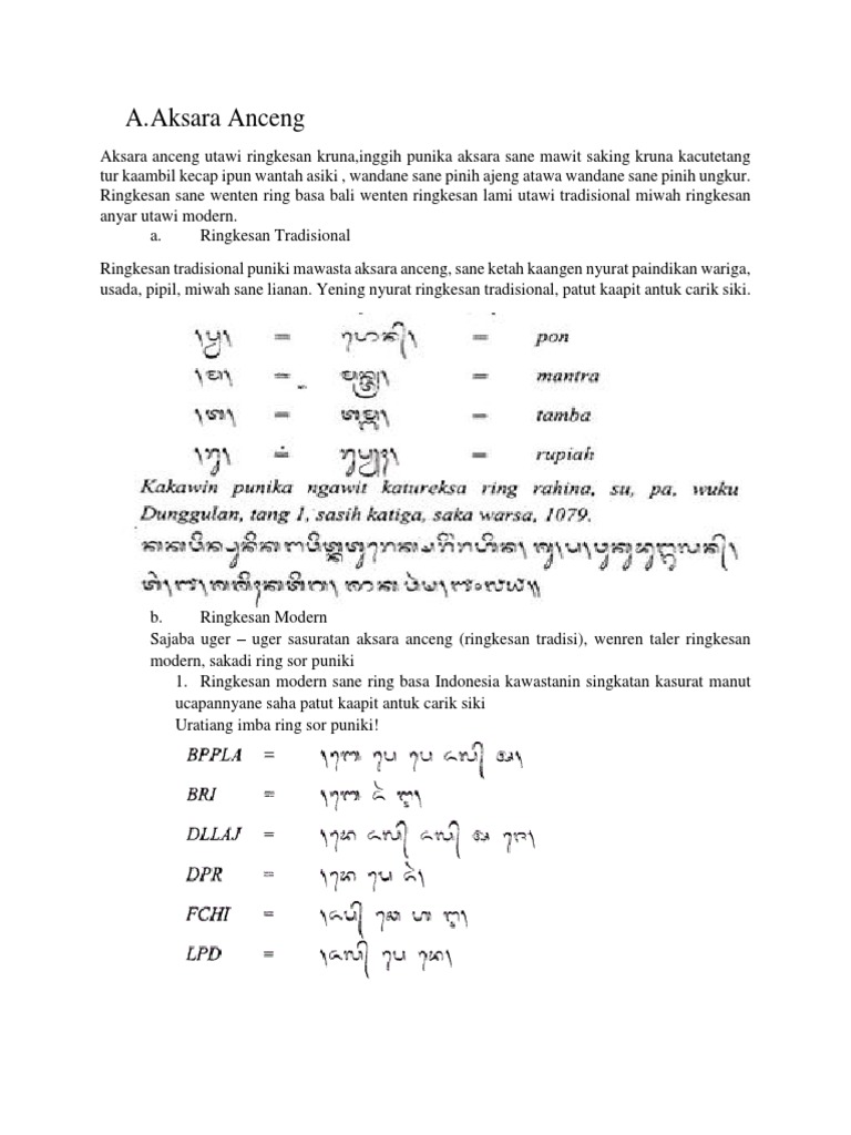 Aksara Anceng dan Modre dalam Bali | PDF