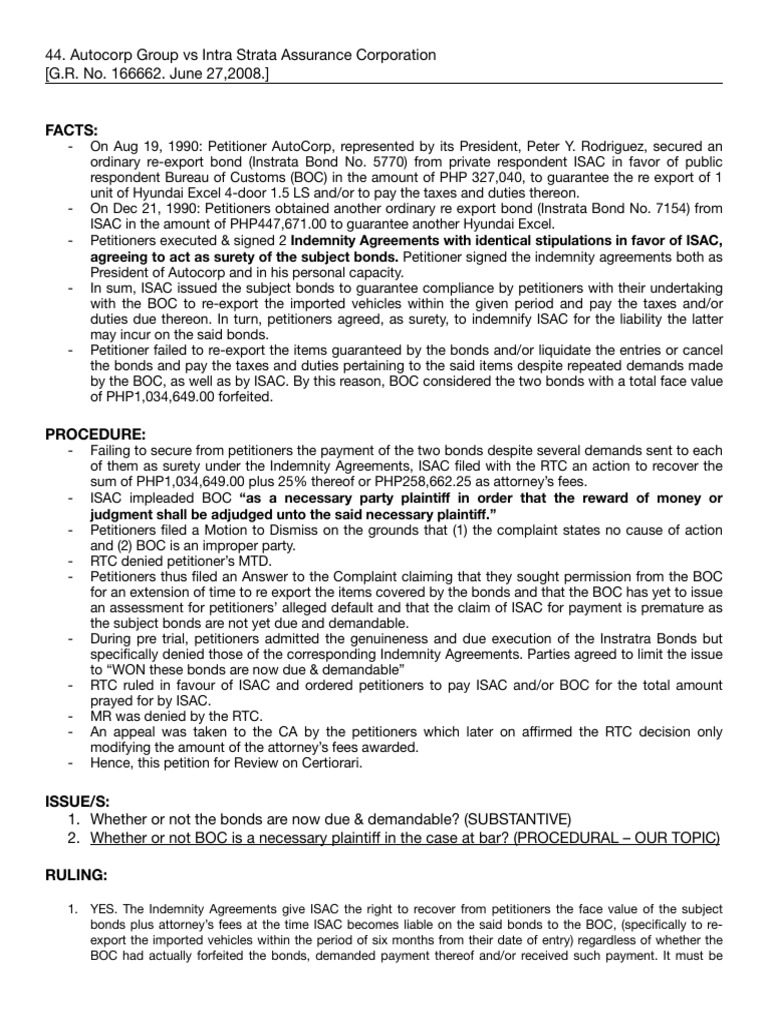 Facts:: 44. Autocorp Group Vs Intra Strata Assurance Corporation (G.R ...