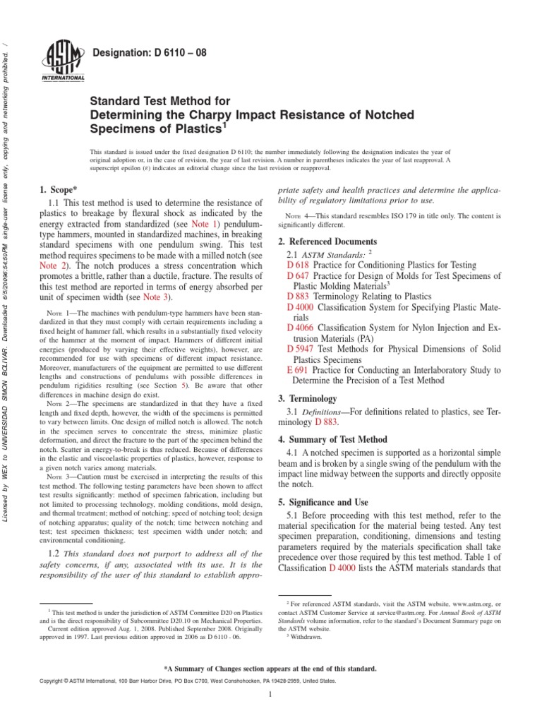 Astm D6110 05 PDF | PDF | Fracture | Pendulum