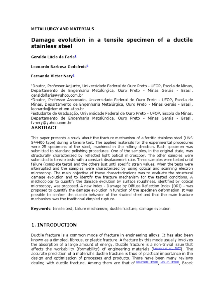 Damage Evolution in A Tensile Specimen of A Ductile Stainless Steel ...