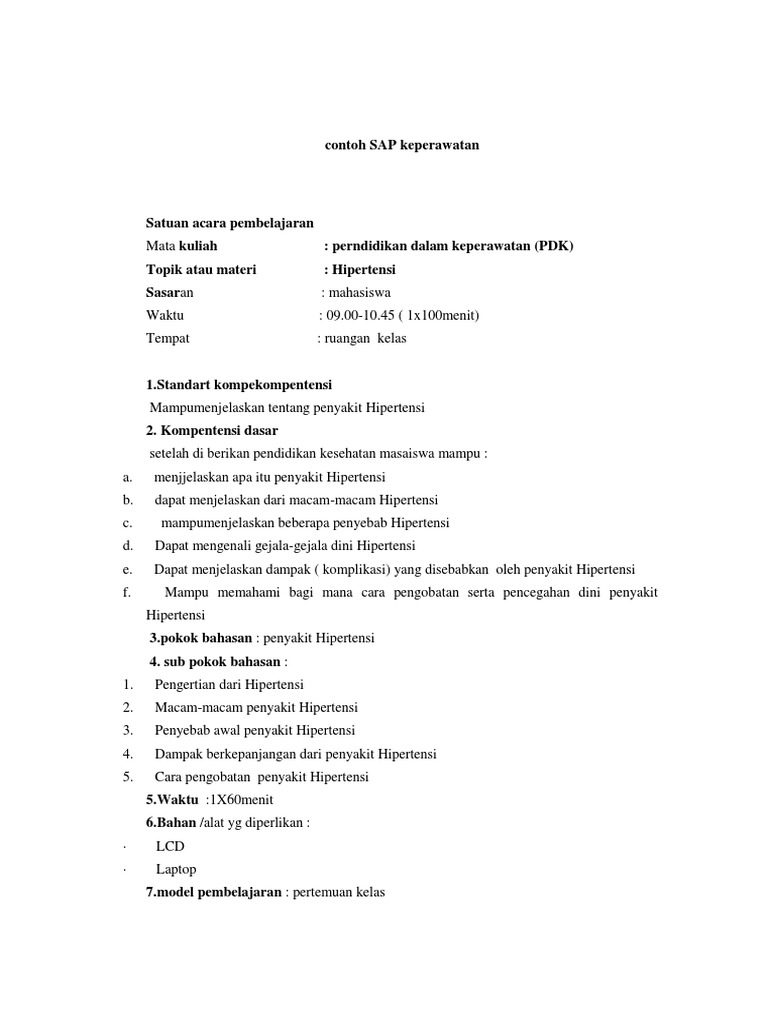 Contoh SAP Keperawatan Hipertensi | PDF | Kesehatan Holistik | Sains ...