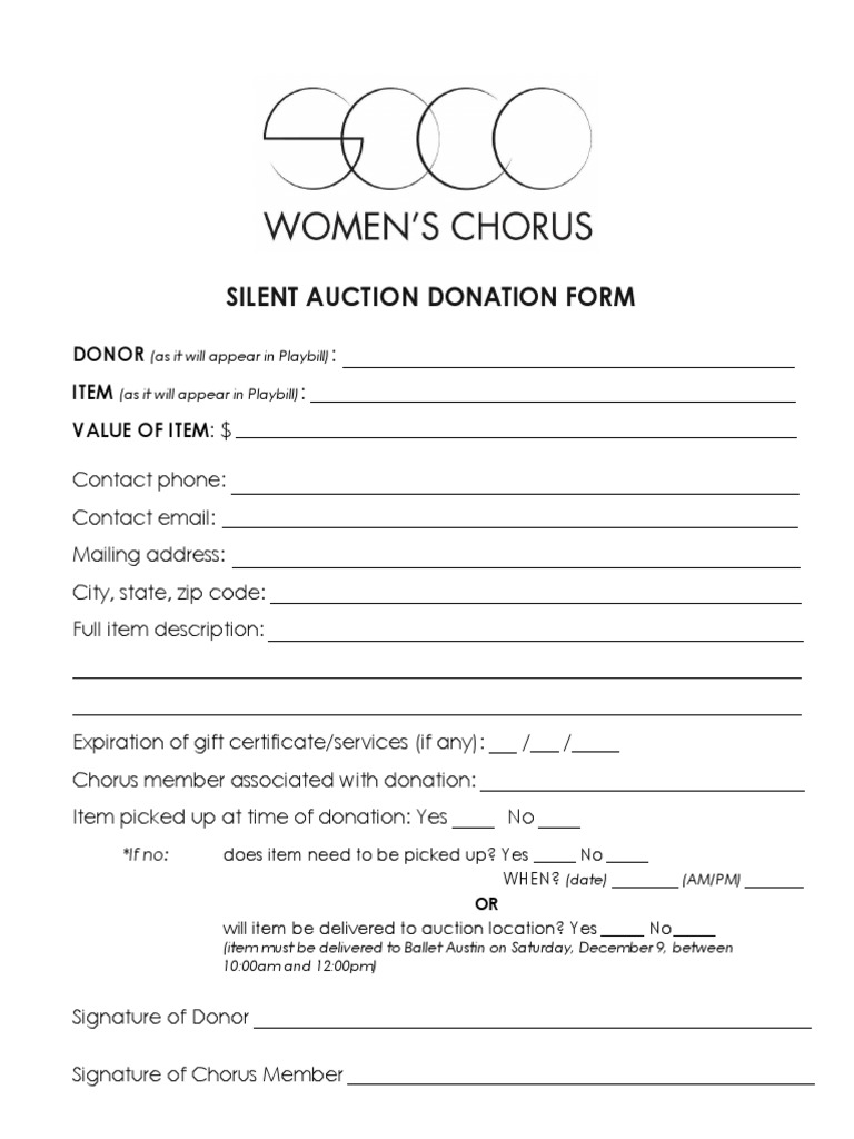 SCWC Silent Auction Donation Form | PDF