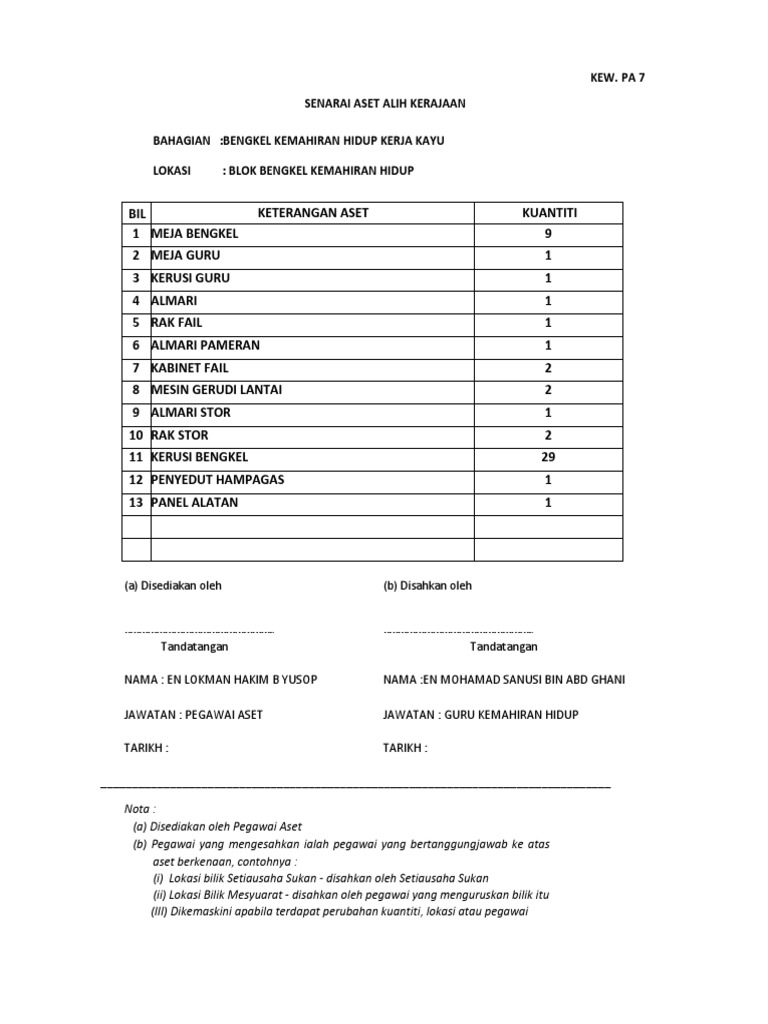 Borang Kew. Pa7 | PDF