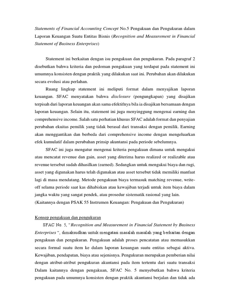 Pengakuan dan Pengukuran SFAC No. 5 | PDF | Pengelolaan Keuangan & Uang