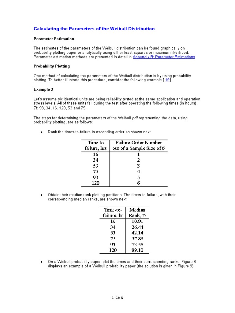 Calculating The Parameters of The Weibull Distribution | PDF | Estimation Theory | Median