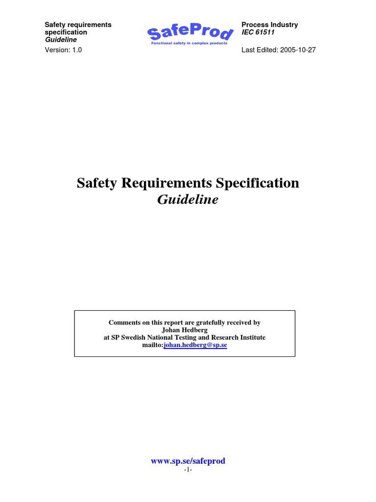 SIS Safety Requirements Specification Guideline PDF | PDF | Systems ...