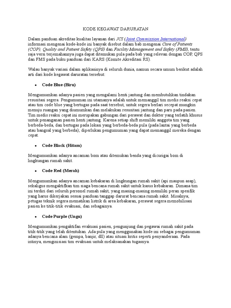Kode Darurat Rumah Sakit: Panduan Lengkap | PDF | Sains & Matematika | Teknologi & Rekayasa