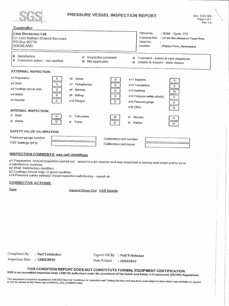 Pressure Vessel Inspection Report