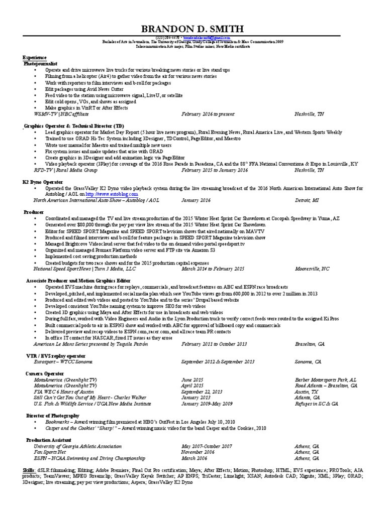 Brandon Smith Resume | Download Free PDF | You Tube | Video