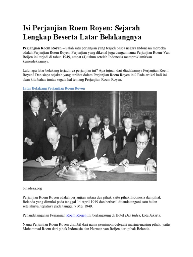 Isi Perjanjian Roem Royen Sejarah Lengkap Beserta Latar Belakangnya | PDF