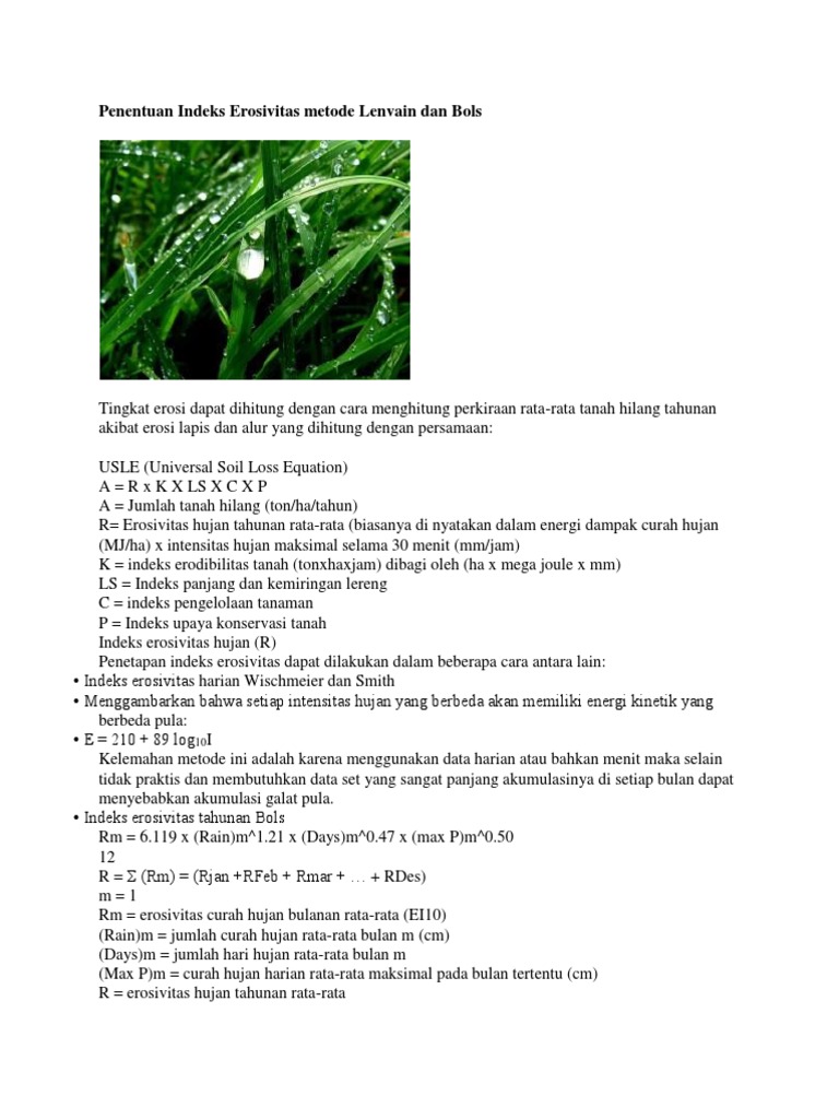 Penentuan Indeks Erosivitas Metode Lenvain | PDF