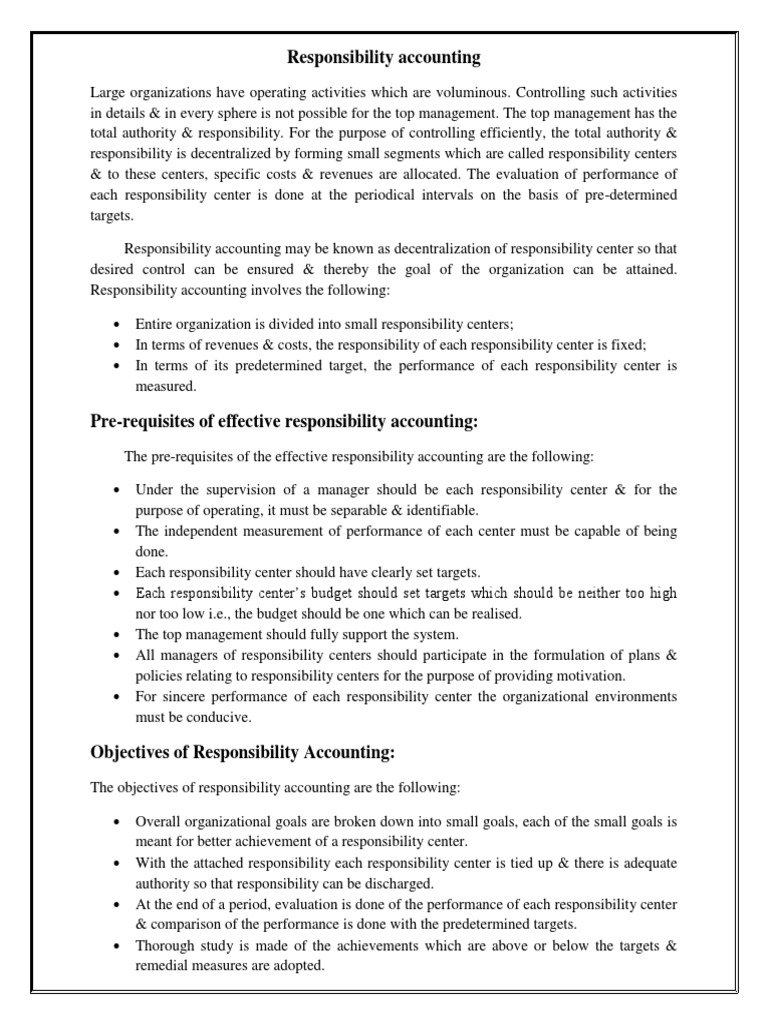 Responsibility Accounting | PDF | Profit (Accounting) | Cost