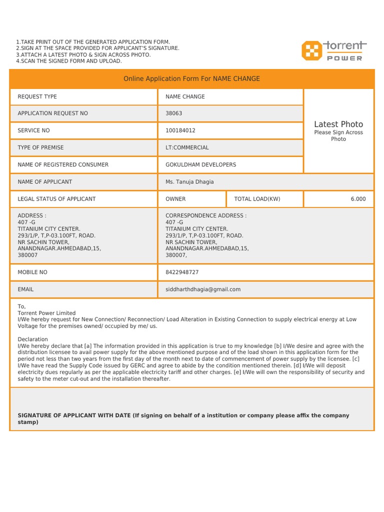 Name Change Application for Electricity Service | PDF | Ownership ...