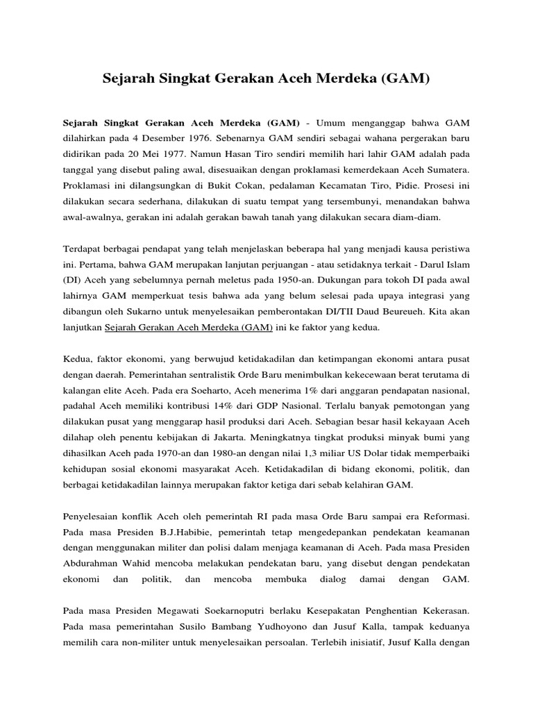 Sejarah Singkat Gerakan Aceh Merdeka | PDF
