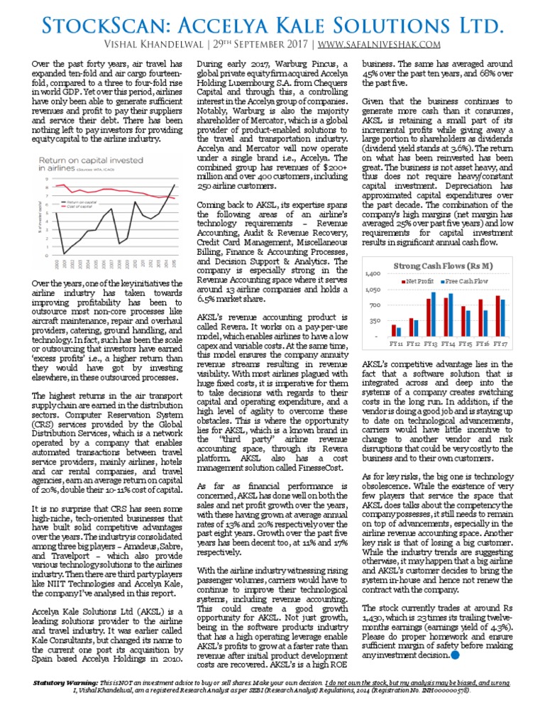 Safal Niveshak StockScan - Accelya Kale | PDF | Airlines | Outsourcing