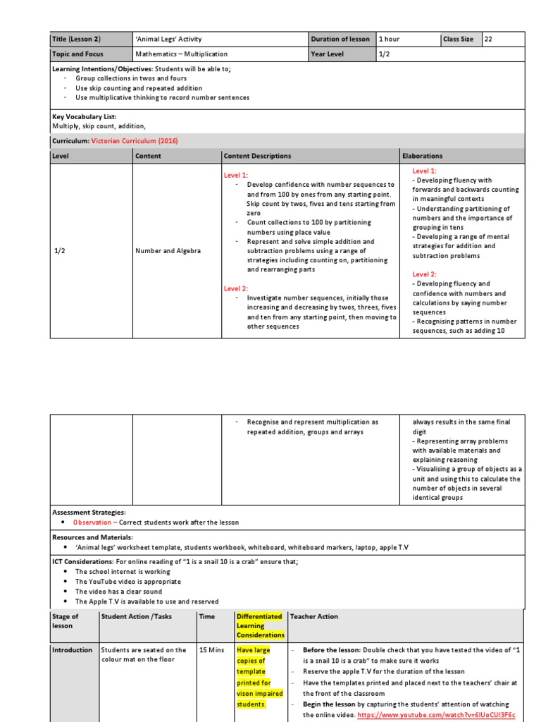Animal Legs Lesson | PDF | Mentorship | Teachers