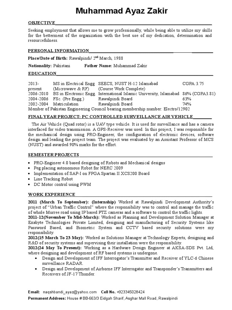 Ayaz CV Updated 17-11-2016 | PDF | Electrical Engineering | Electronics